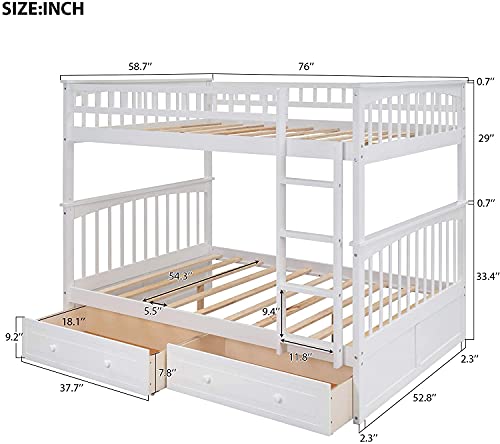STP-Y Twin Over Twin Bunk Bed, Bunk Bed Frame with Storage Drawers, Wooden Twin bunk Bed with Safety Rail Ladder, Grey (Color : White, Size : Full Over Full)