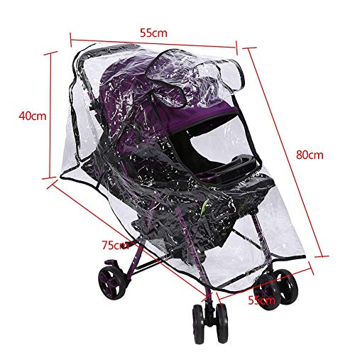 Stroller Rain Cover, PVC Universal Waterproof Baby Pram Rain Cover Wind Shield Pram Accessory Windproof Protection Protect from Snow Travel Weather for Jogging Pushchairs