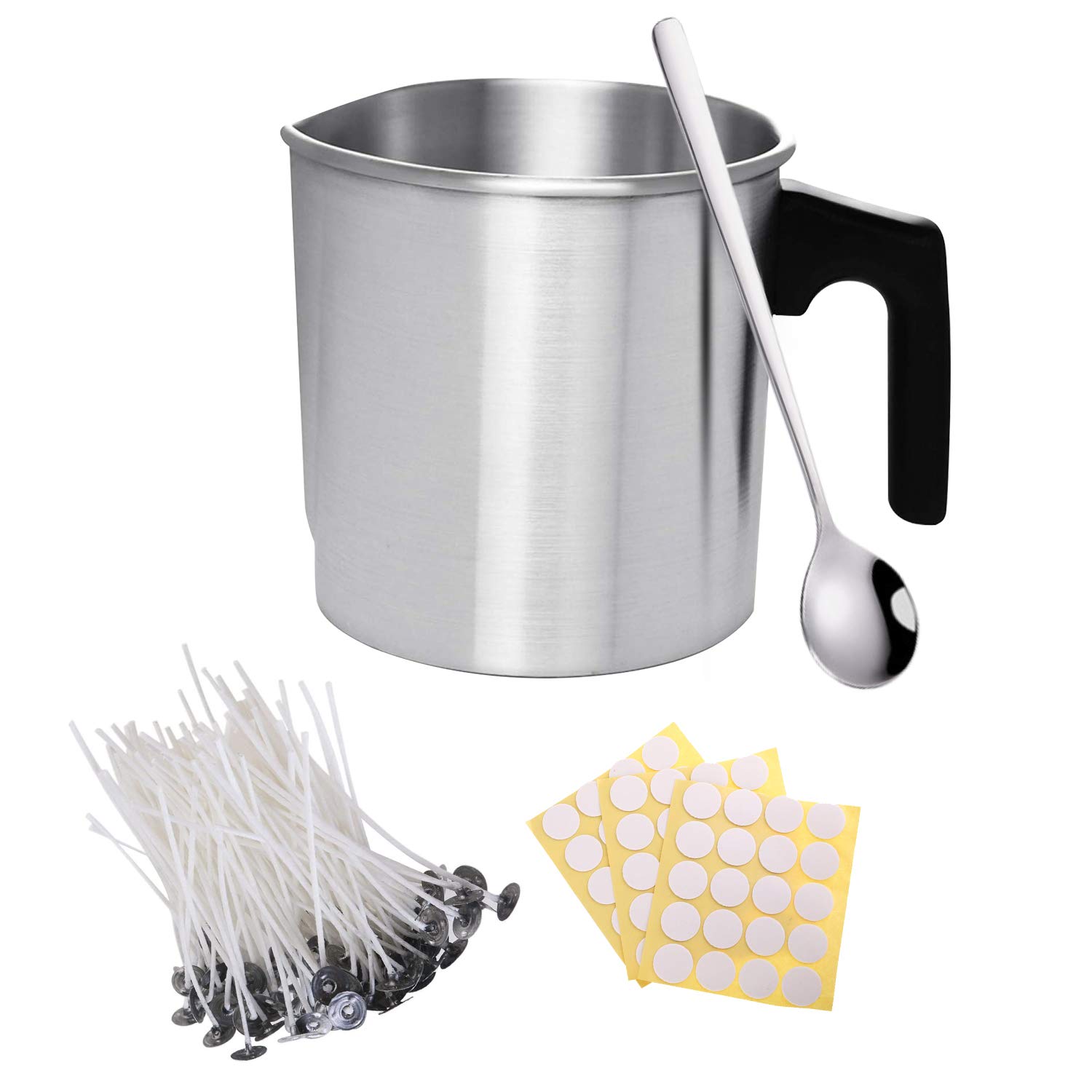 DIY Candle Making Kit, Candle Making Pouring Pot Wax Melting Pot Pouring Pitcher for Making Candles, Soap, Chocolate, with 50 Pieces Candle Wicks, Spoon and Candle Wicks Holder