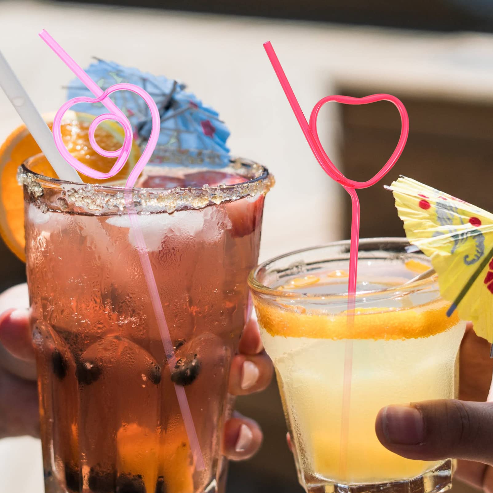 DOITOOL 40pcs Valentines Drink Straws Heart Shape Juice Coffee Straws Decorative Tea Water Straws Bendy Beverage Drinking Straws for Anniversary