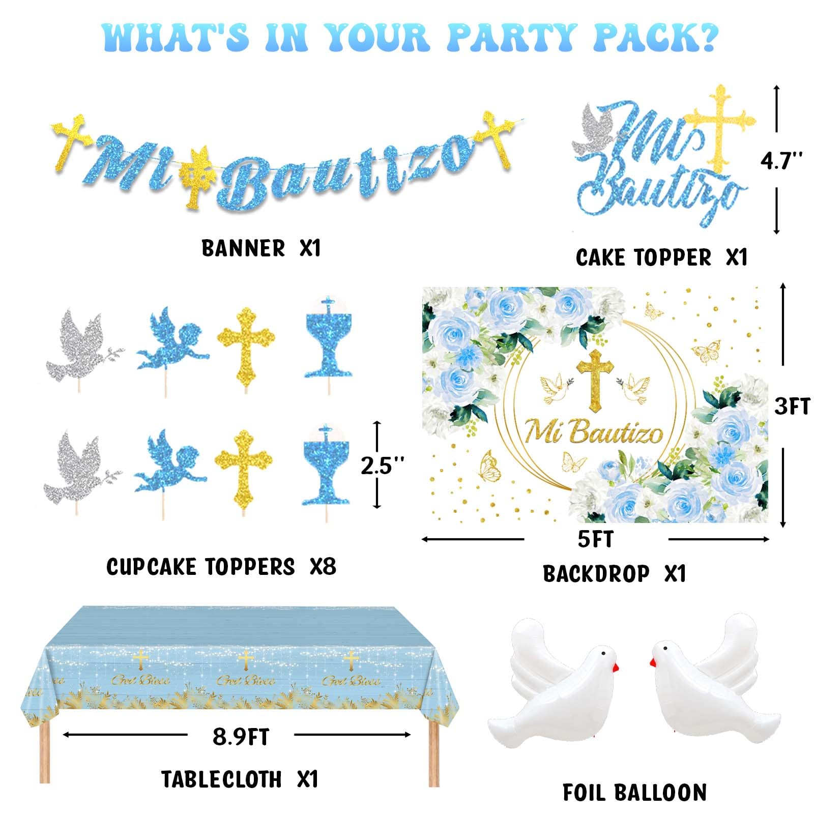 Hombae Mi Bautizo Decorations for Boys, Bautizo Decorations, Blue Baptism Decorations, First Communion Christening Decorations for Baby Boy, Backdrop Tablecloth Balloon Banner Cake Cupcake Topper