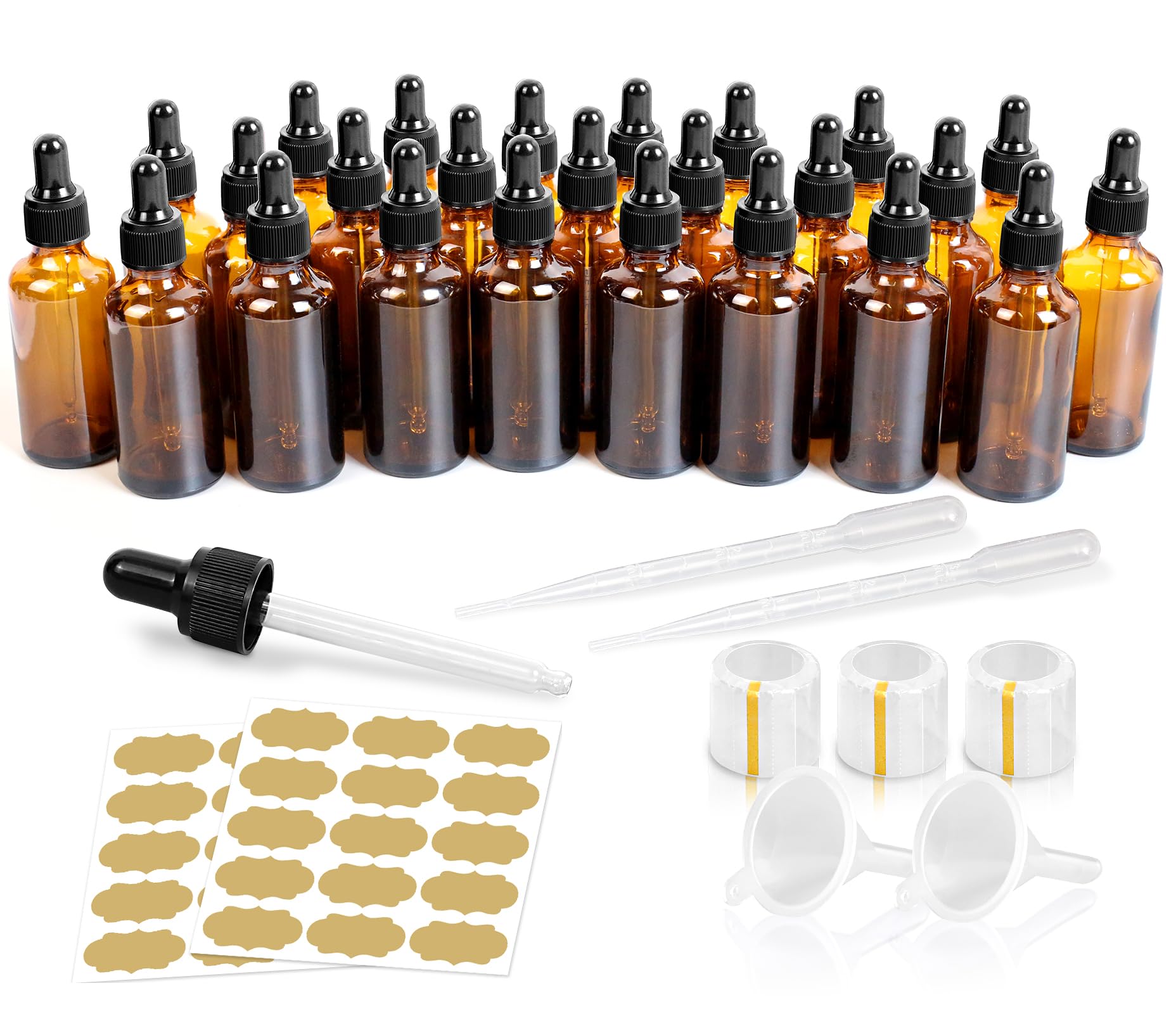GMISUN Tincture Bottles With Dropper, 25 Pack 2 Oz Amber Glass Dropper Bottle with Eye Dropper, 60ml Empty Oil Dropper Bottle For Essential Oils, Tinctures, Medicine - with Heat Shrink Wrap