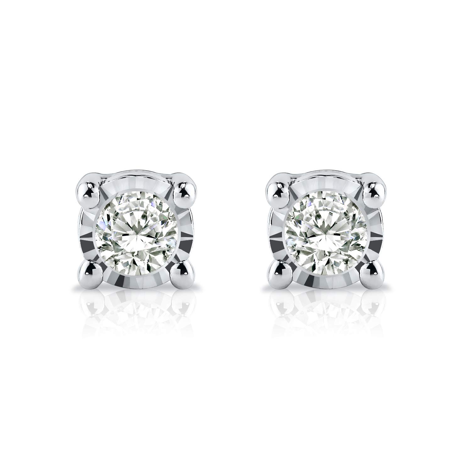 Diamond Wish Sterling Silver Round Diamond Stud Earrings (0.08 cttw, Good, I2-I3) 4-Prong Basket Set, Push-Back Clasps