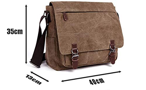 Sechunk Canvas Leather Messenger Bag Shoulder bag Cross body bag Crossbody 13 Inch Laptop Bag