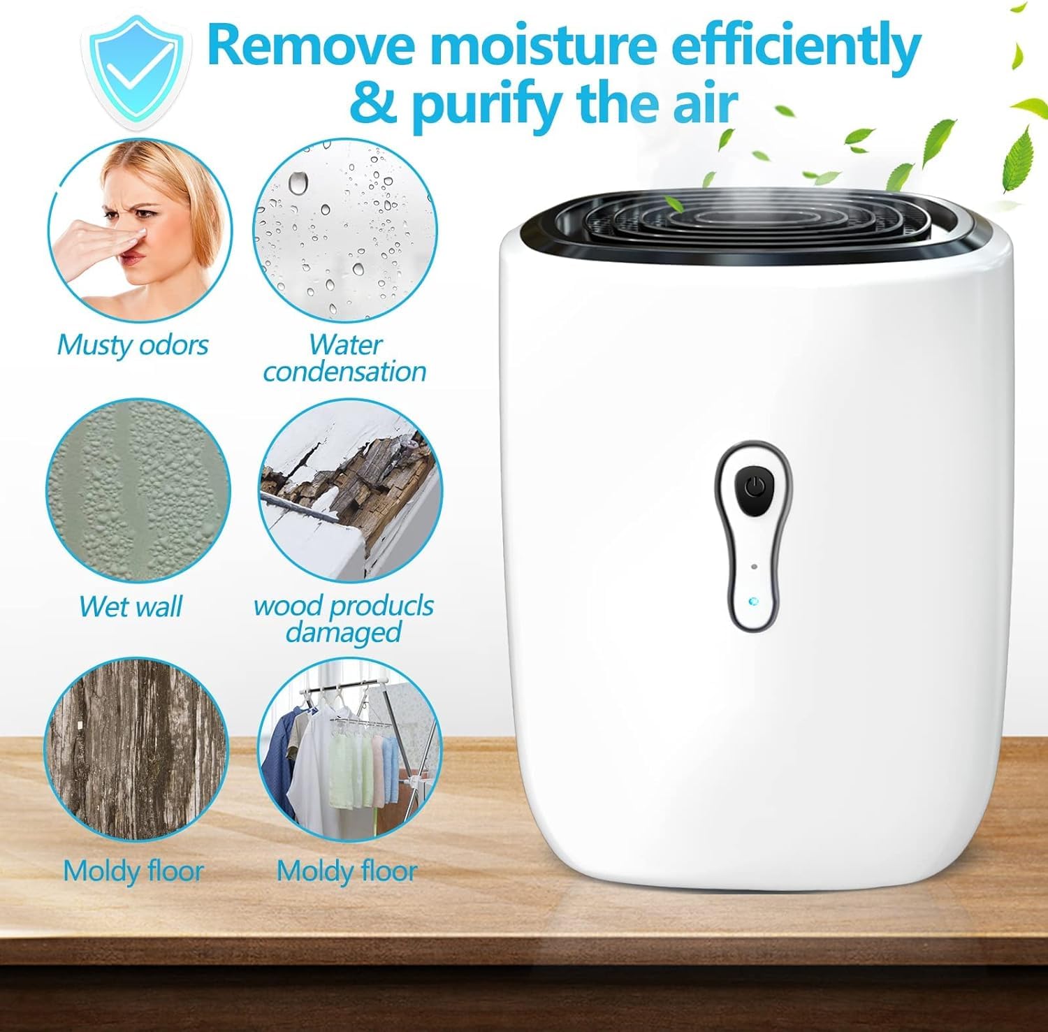 Dehumidifier for Home, Letingoo Auto Shut off Small Home Dehumidifier with Drain Hose, Portable Ultra Quiet Dehumidifier for Bathroom, RV Bedroom, Garage, Camper White