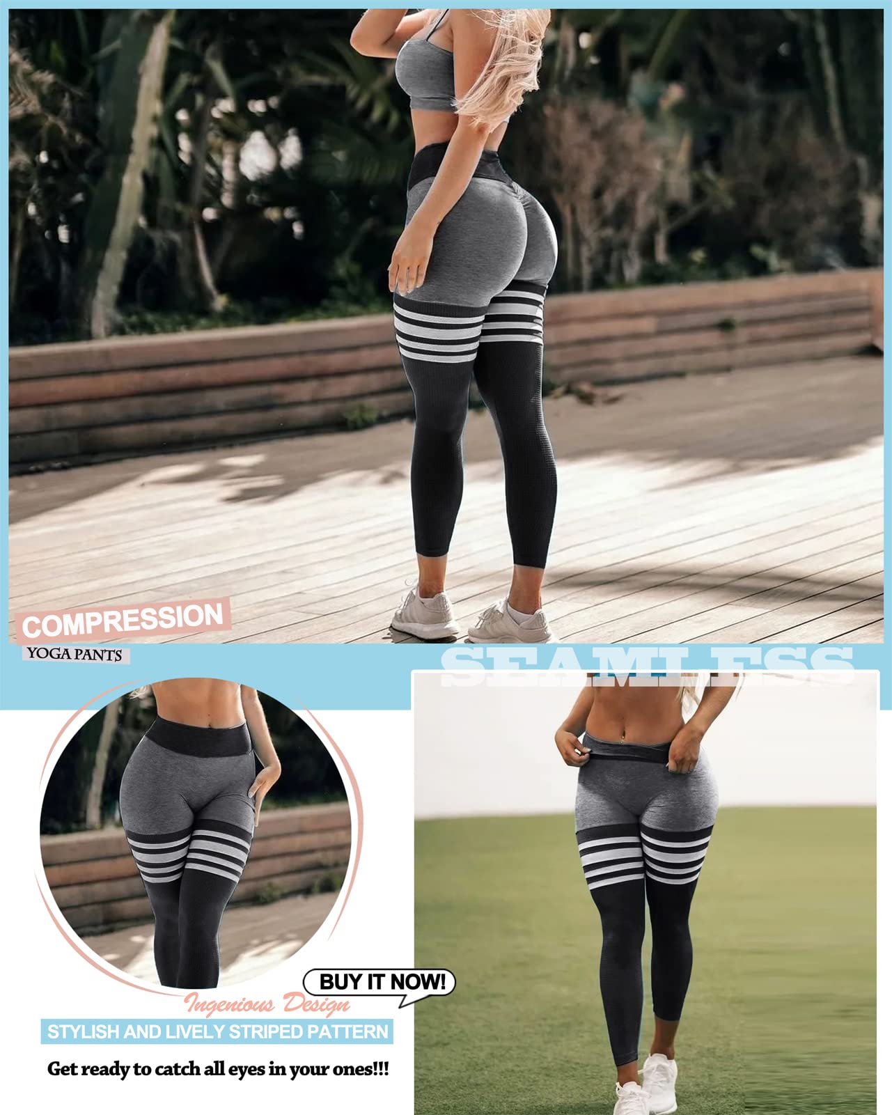 Fanseler Women's scrunch butt lifting seamless leggings High Waisted Booty Yoga Pants Tummy Control Sports Compression Tights Grey