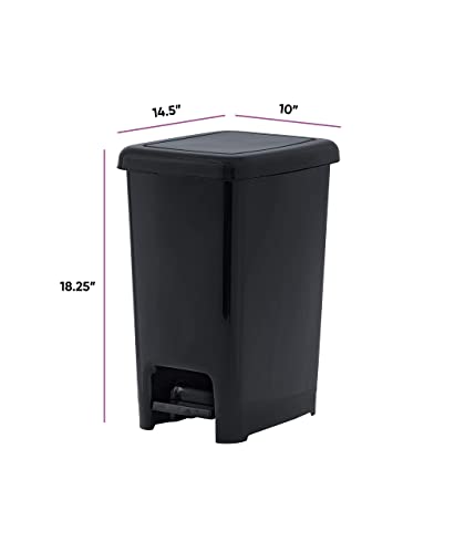 Superio Slim Trash Can with Foot Pedal β 6.5 Gallon Step-On Trash Can with Lid, Medium Plastic Garbage Can, Trashcan for Bathroom, Kitchen, Office, Bedroom, Dorm, Patio β Black, 2