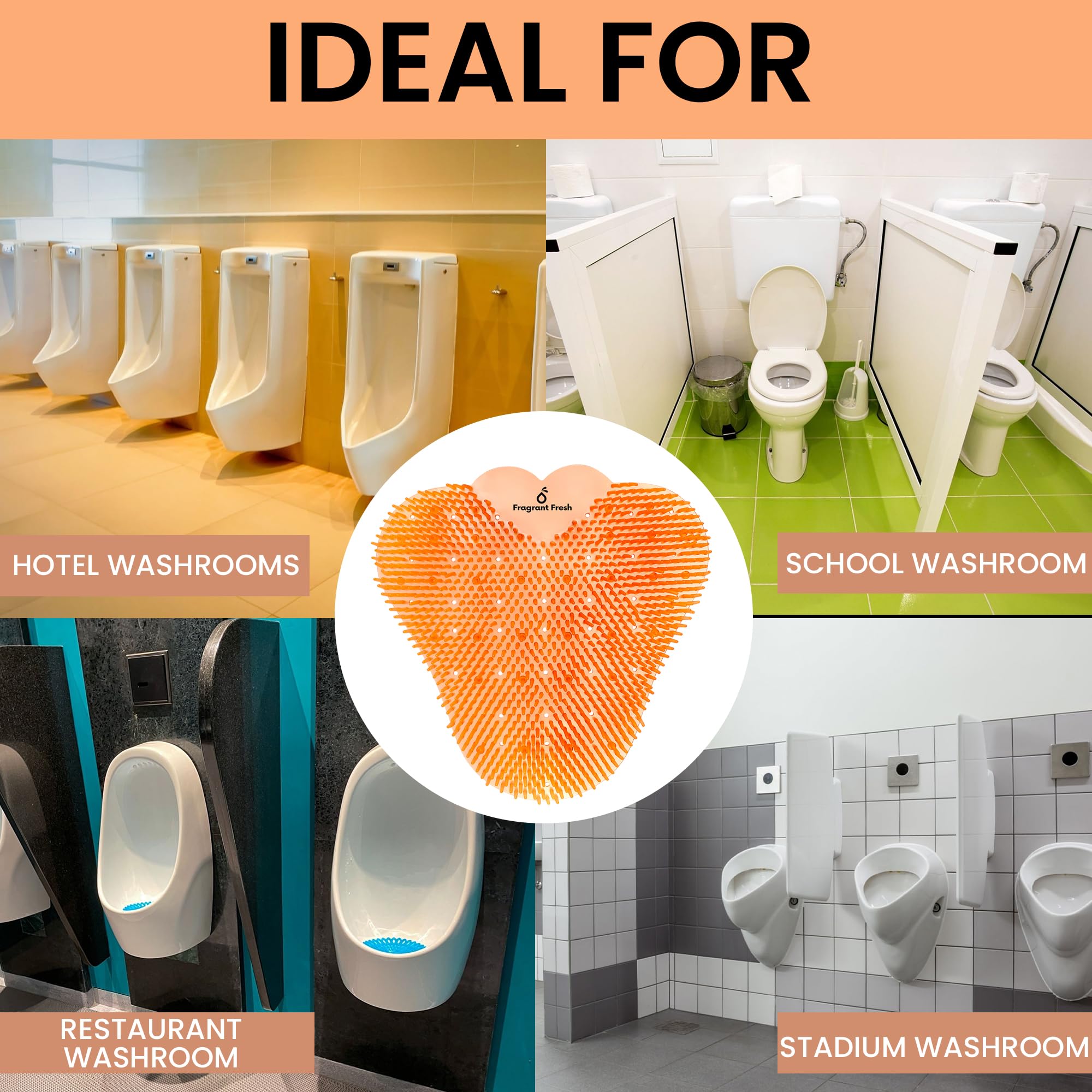 Fragrant Fresh Urinal Screen Deodorizer, Fresh Scented Urinal Screen With Easy Fit & Multiple use (Orange, 15 Pack)