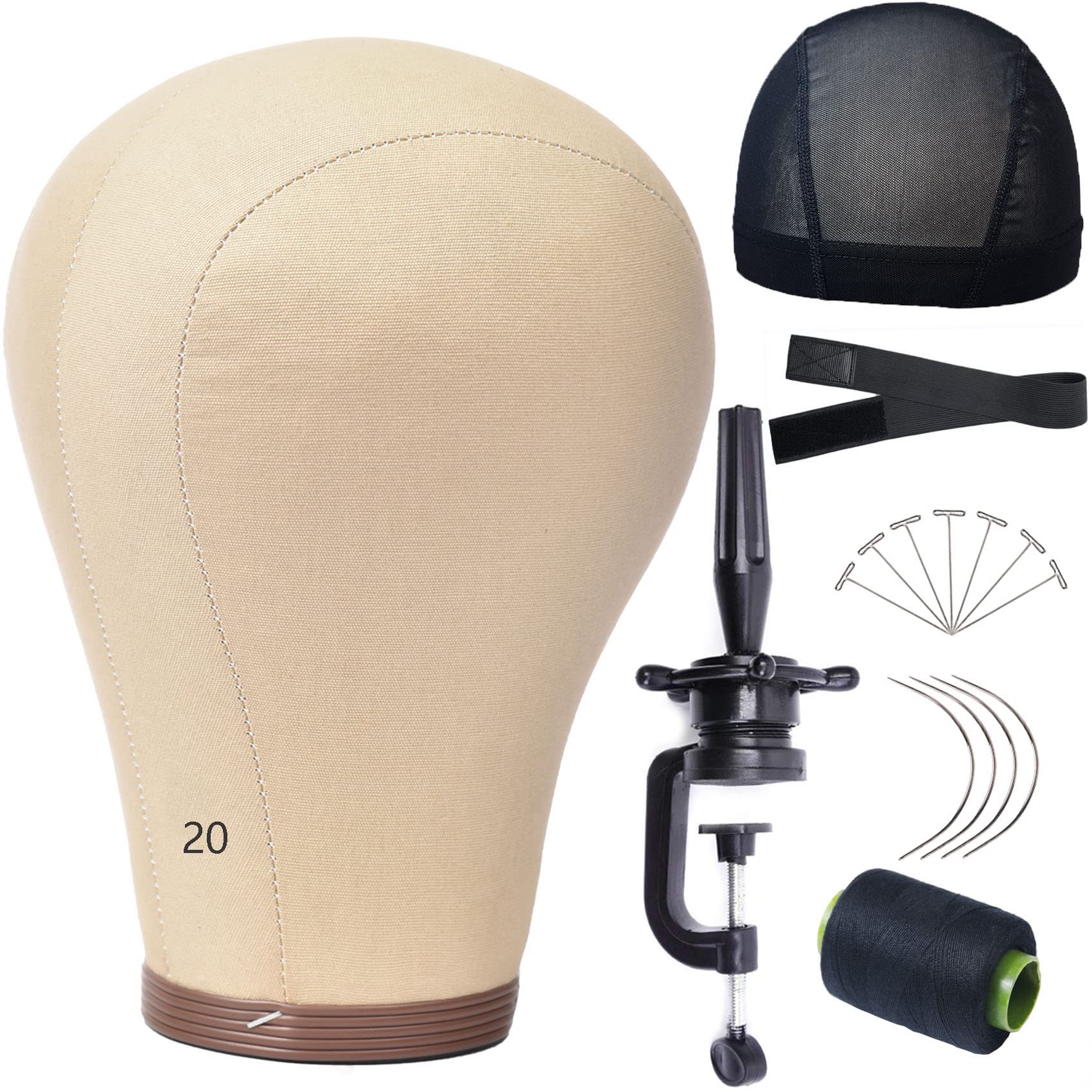 CorkHead Wig Head Mannequin Head with Stand for Wigs Making 20 inch (7 piece set)
