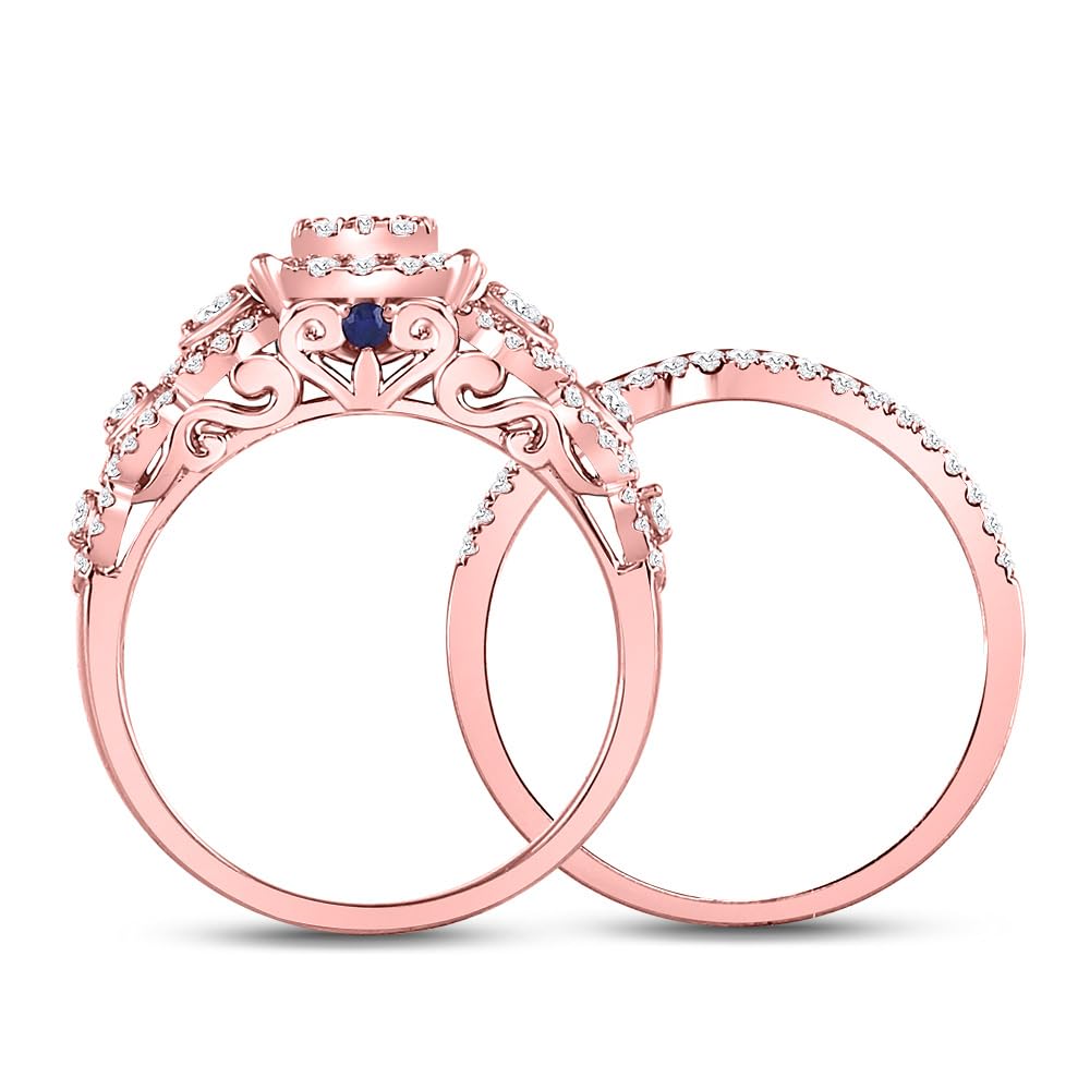 Diamond2Deal 14kt Rose Gold Round Diamond Bridal Wedding Engagement Ring Set 7/8 Cttw