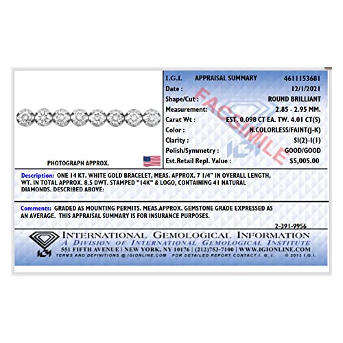 Vir Jewels 4 cttw IGI Certified SI2-I1 Clarity Diamond Bracelet 14K White Gold J-K 7 Inch
