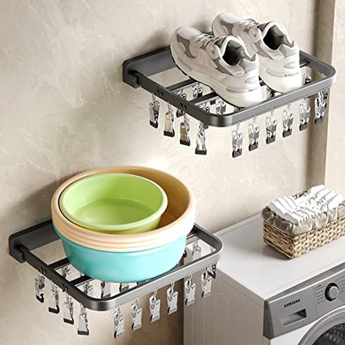 NEWRAIN Clothes Drying Rack, Aluminum Alloy Laundry Clothing Drying Hanger with 26 Pegs for Drying Towels, Bras, Lingerie, Baby Clothes,Socks