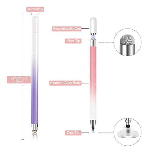 Stylus Pen (2 PCS), JAMBHALA Universal 2 in 1 Magnetic Disc Stylist Pens with Extra Replacement Tips for iPad, iPhone, Tablets, Samsung, Kindle and All Touch Screens Devices (Black/White)