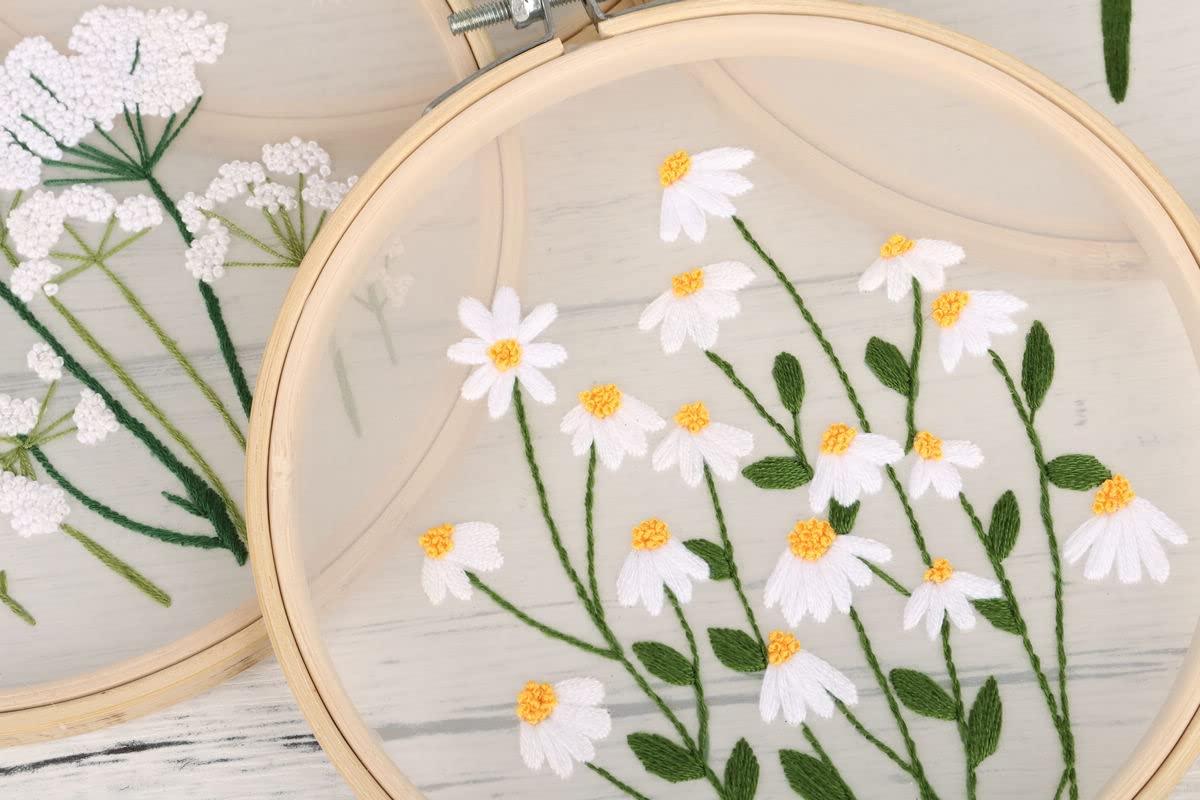 Embroidery Starter Kit with Pattern Set of 3, Cross Stitch Set for Adults, Stamped Embroidery Kits for Beginners, Including 3 Embroidery Hoop