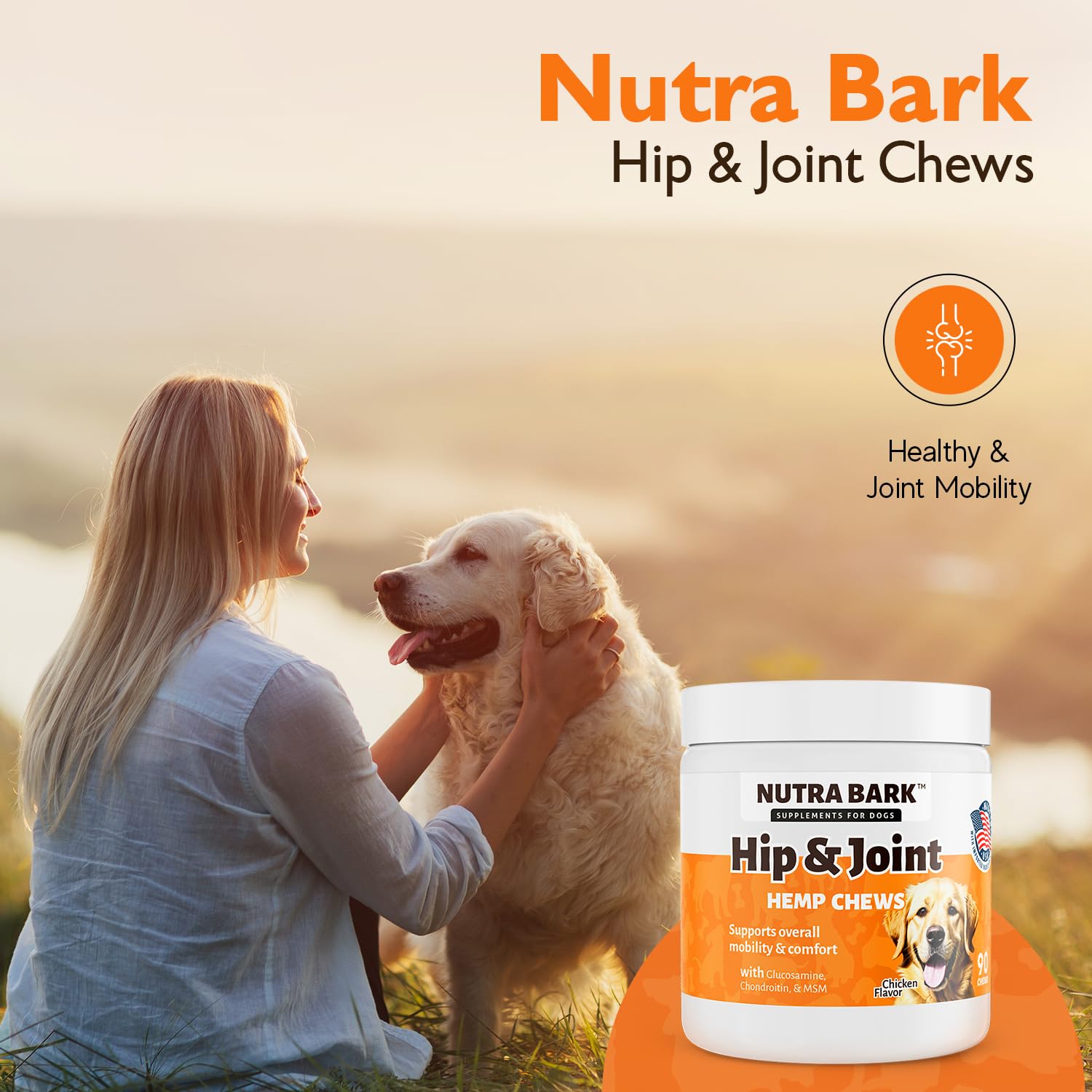 NutraBark Hip & Joint Hemp Chews for Dogs | Glucosamine Chondroitin for Joint Support | MSM | Hemp Seed Meal & Cold Pressed Virgin Hemp Oil | Turmeric | Enhance Mobility, Flexibility & Comfort