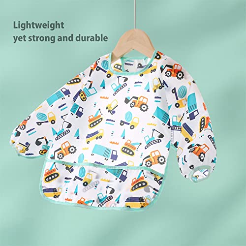 ElecMotive 5 Pack Long Sleeve Bib,Baby Toddler Waterproof Sleeved Bib for 6-30 Months Reusable with Catch-all Pocket