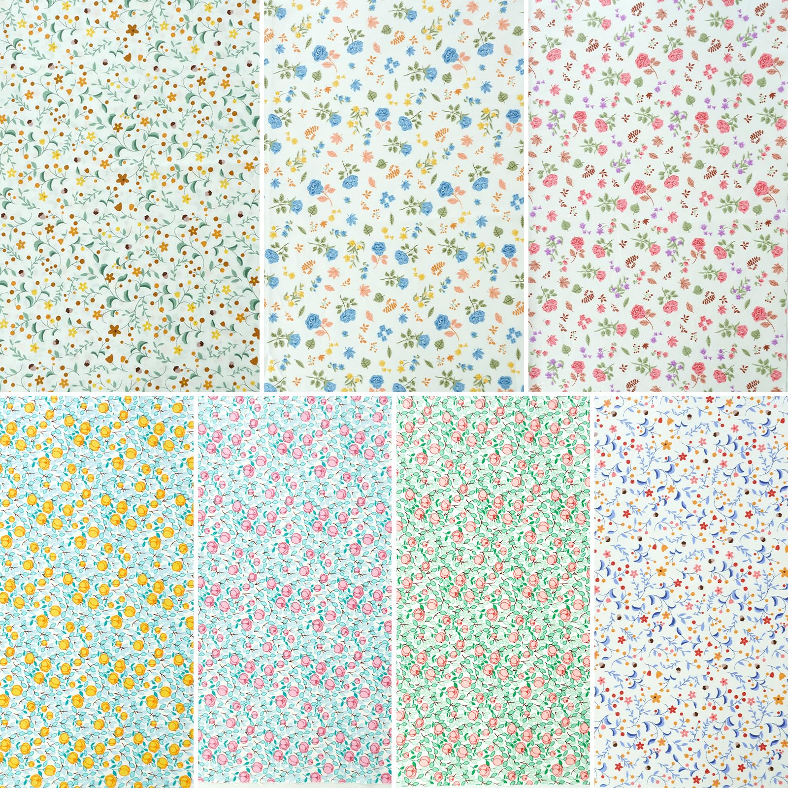 Gnognauq Floral Cotton Fabric Fat Quarter Bundles, 7 Pieces Rose Tulip Pre-Cut Fabric Multi Color Printed Quilting Fabric for Patchwork Sewing Quilting, 18x22 inches