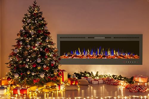 Electric Fireplace - 72 Inch LED Wall or Recessed Fireplace Heater with Front Vent,10 Ember Colors, Touchscreen, and Remote by Northwest (Black)