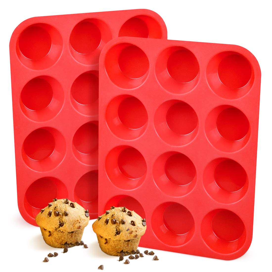 FUNBAKY Silicone Muffin Pan, European LFGB 12 Cups Cupcake Pan, 2-Pack Muffin Tin for Muffin, Cupcake, Fat Bomb, Egg Muffin, 100% Food Grade Silicone Molds
