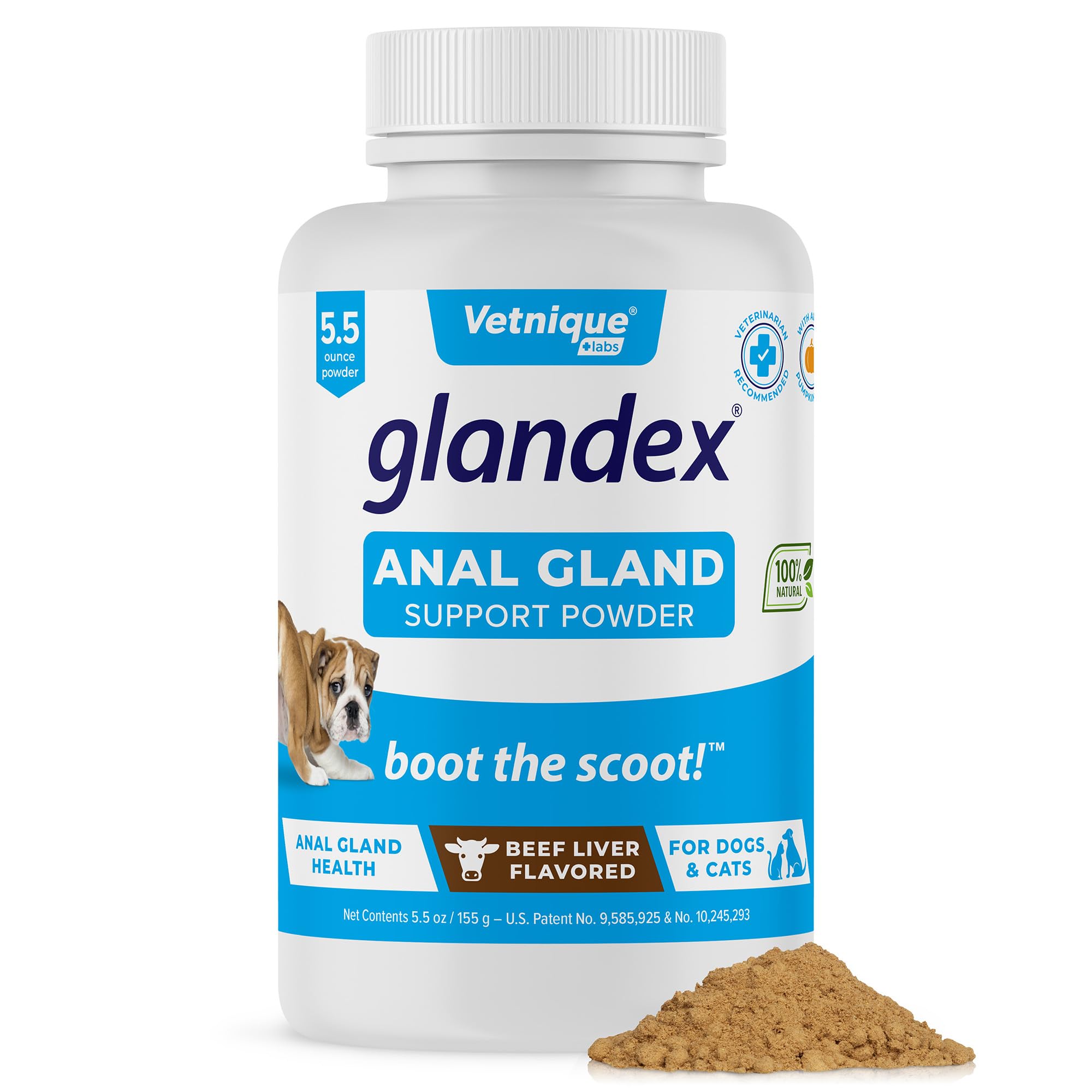 Vetnique Labs Dermabliss Seasonal Dog Allergy Chews (30ct) & Glandex Anal Gland Support Powder with Pumpkin for Dogs (5.5oz Beef) Bundle