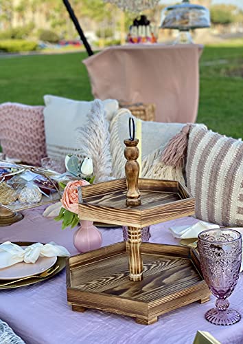 Farmhouse Tiered Tray - Two Tier Tray in Rustic Wood for Kitchen Counter, Wooden Serving Tray, Cupcake Stand, Coffee Bar and Food Display