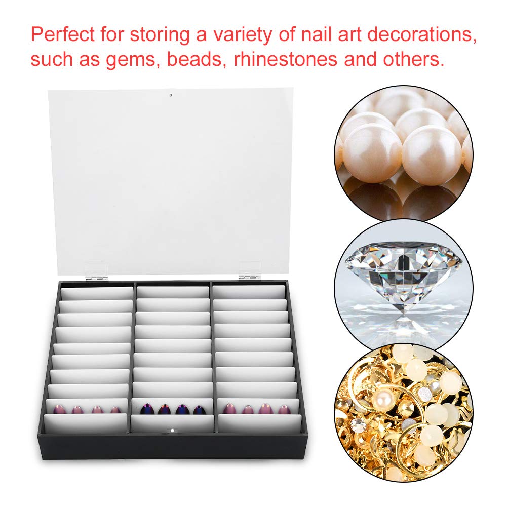 Nail Storage Box, Display Box Nail Art Decoration Container Empty Nail Tips Storage Box Fake Nail Display Case(Black)