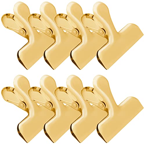 Funfery 8 Pack 3 Inch Stainless Steel Gold Chip Clips Bag Clips Large Clips for Food Packages,Food Clip Kitchen Clips for Snack,Home&Office Clips for Paper,Strong Metal Chip Snack Clips Heavy Duty