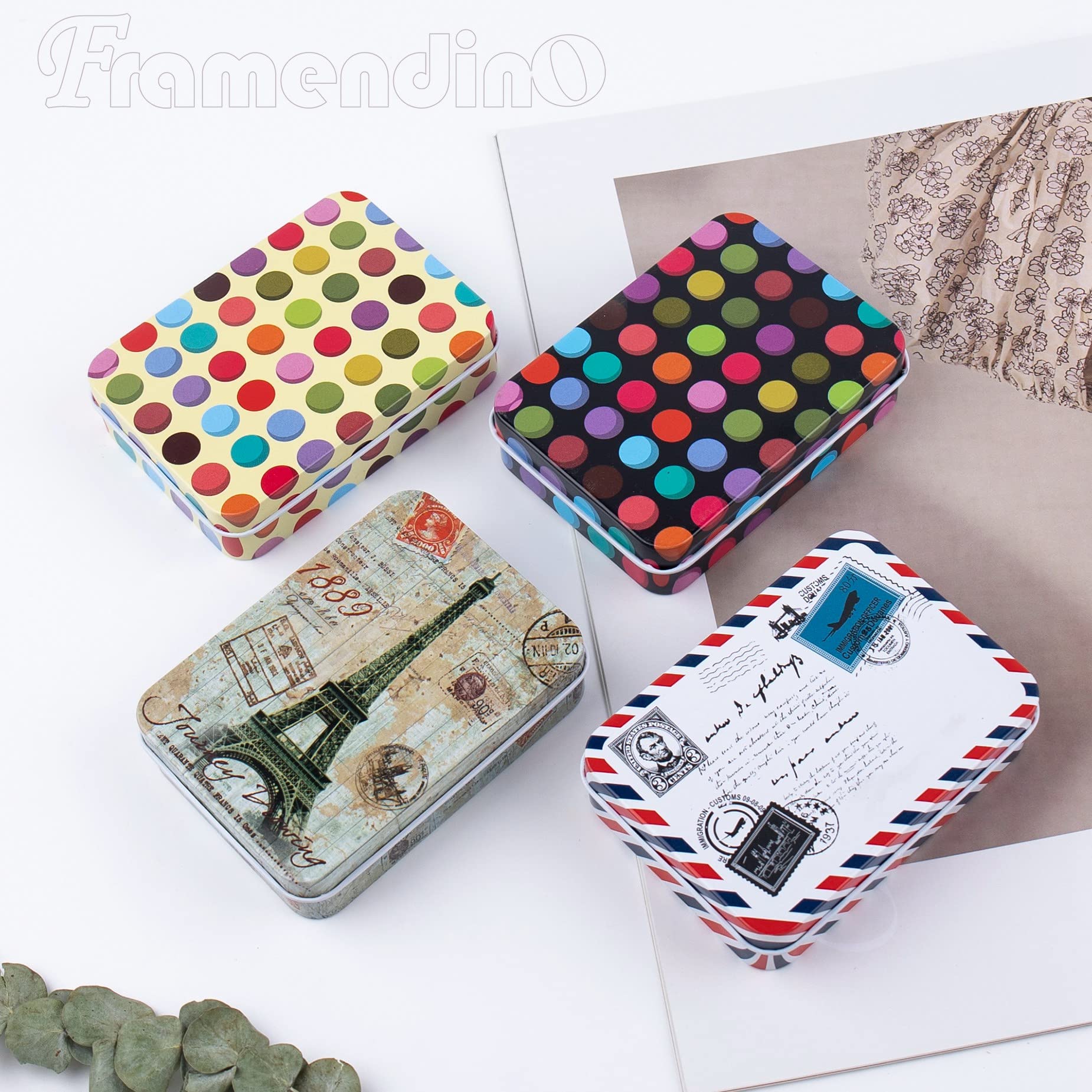 Framendino, 5 Pieces Metal Tins Box Containers Mini Portable Small Tins Box Rectangular Empty Storage Containers Portable Case with Lid