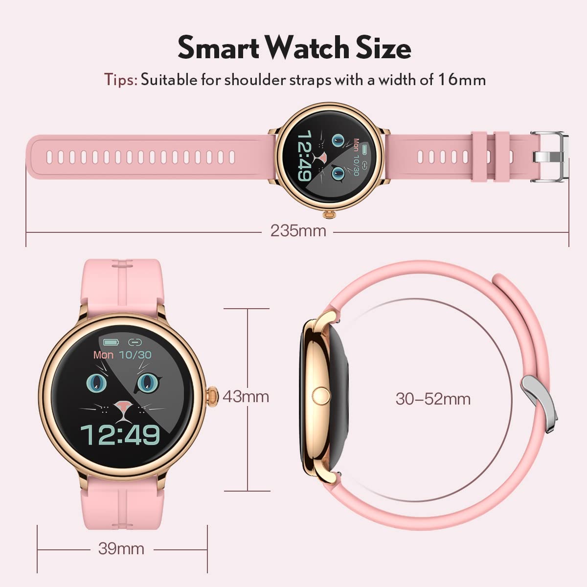 Weybon Smart Watch for Women Fitness Tracker: 1.09'' Touch Screen Smartwatch for Android & iOS Phone with Waterproof IP68 gold pink