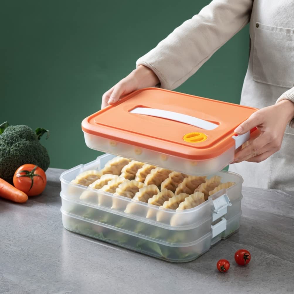 DOITOOL Dumpling Freezer Case Refrigerator Food Storage Container Box: 3- Layer Flat Fridge Organizer case with lids Plastic Stackable Food Keeper Tray for Dumpling wonton Food Preservation Tray