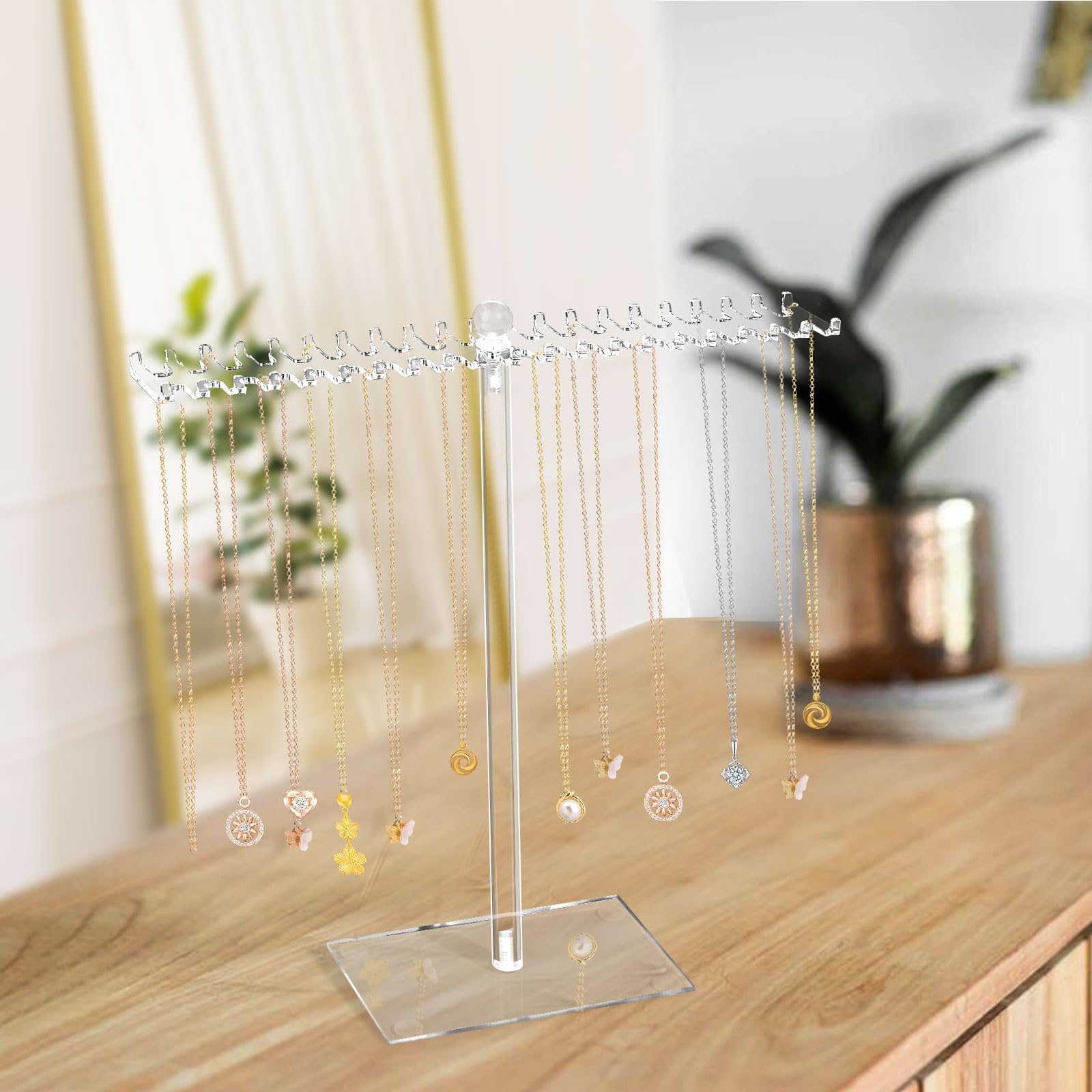 OAOLEER Acrylic Necklace Organizer, Clear Necklace Holder Stand, Jewelry Organizer Display Hanger Rack with Bilateral Hooks for Necklaces Pendant Bracelets Ring (Tall 11.6 in)