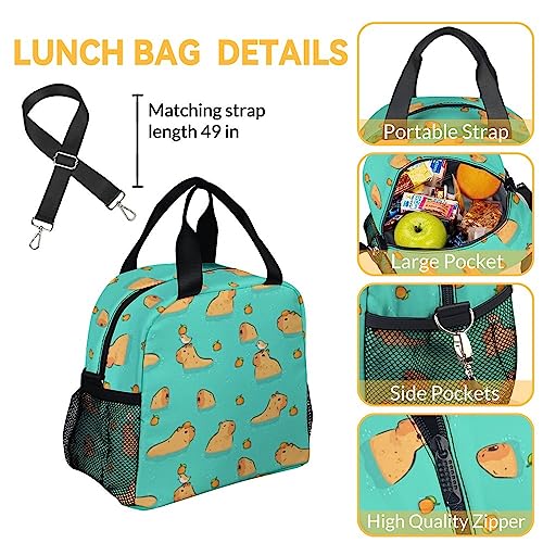 NICEFORNICE Capybara Kids Backpack with Lunch Box, Set of 3 School Backpacks Matching Combo, Cute Green Bookbag and Pencil Case Bundle