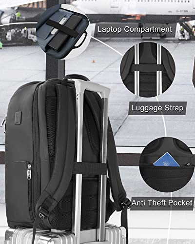 MATEIN Backpack for Travel, Waterproof Expandable Carry on Backpack for Men with USB Charging Port & Wet Bag, Extra Large TSA 17 Inch Laptop Backpack Business Work Computer Bag Flight Approved, Black