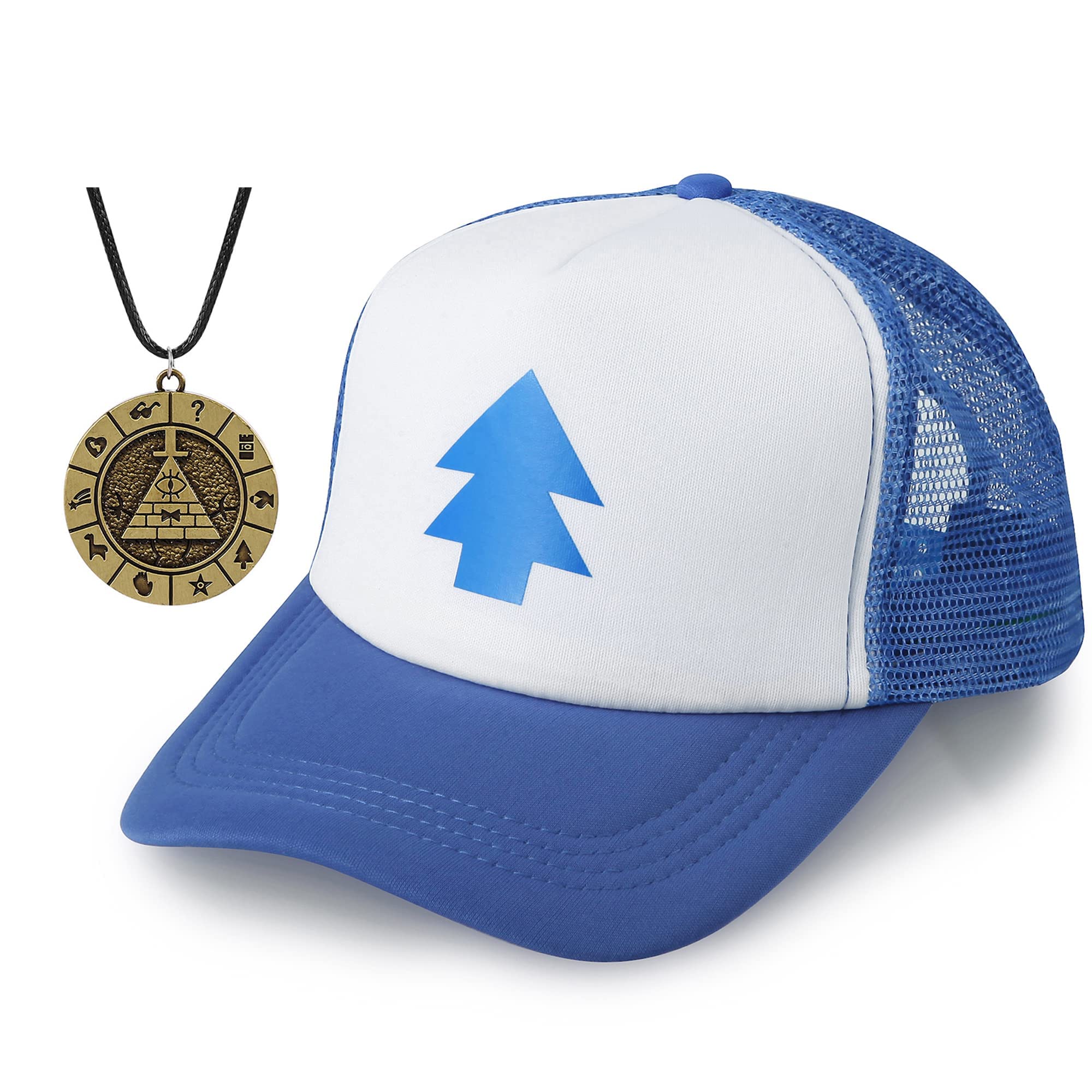 EIKOU Gravity Falls Mabel's Hat Pink Dipper's Hat Pink Dipper Aqua Blue Pine Hat Embroidered【Come with The Necklace】 (Pink)