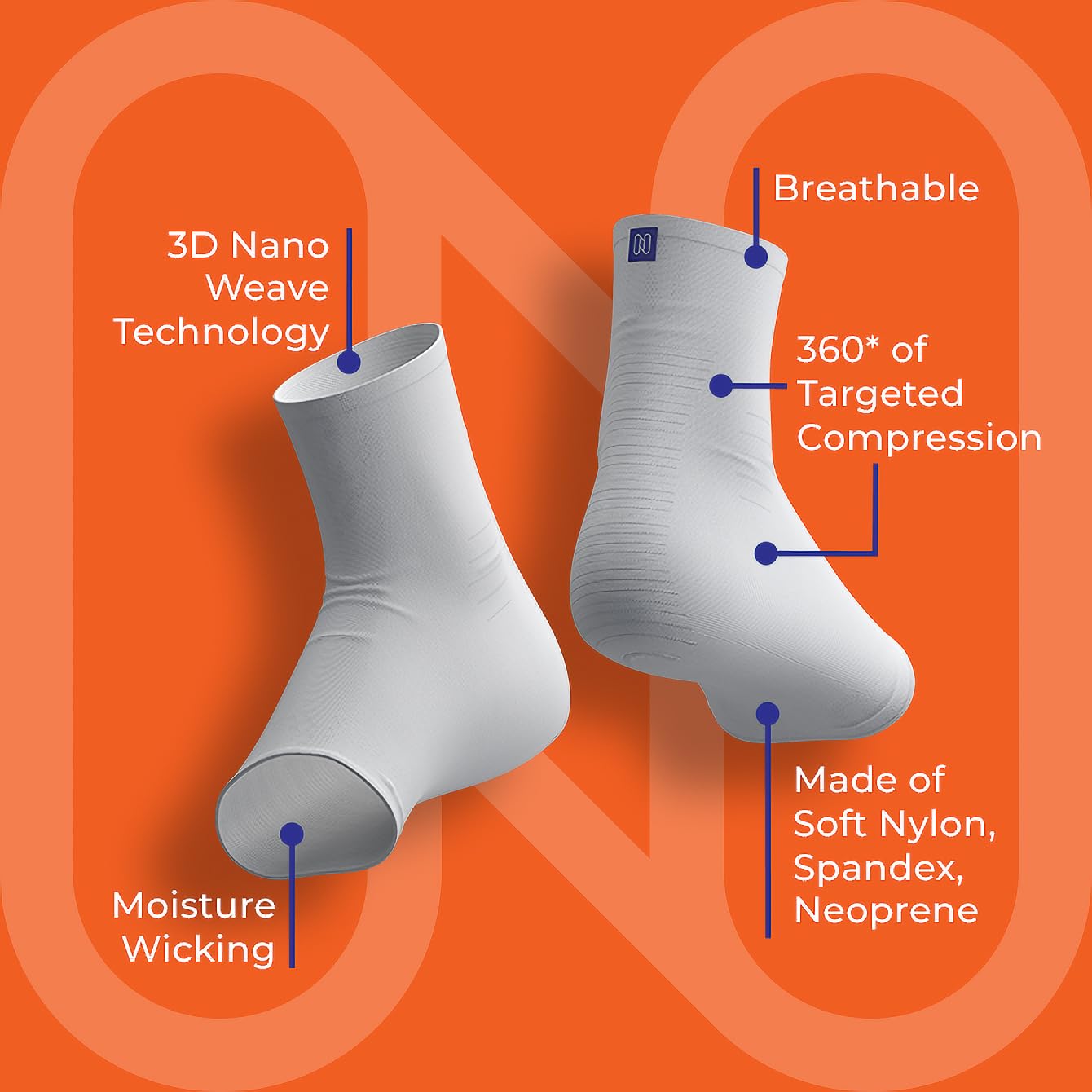 NanoSocks Compression Socks for Women & Men (1 Pair) - BEST Ankle Brace Support Sleeve for Neuropathy, Plantar Fasciitis, Diabetic Foot Nerve Pain Relief - Toeless (Medium, Black)