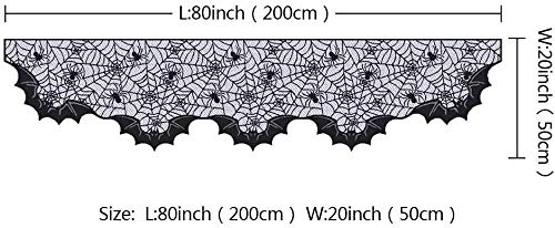 FunisFun Halloween Fall Thanksgiving Lace Fireplace Mantle Scarf Cover, Cloth Runner Door Window Curtain Kitchen Decorations Gothic Festival Party Decor (Bat, Bat, 20*80")