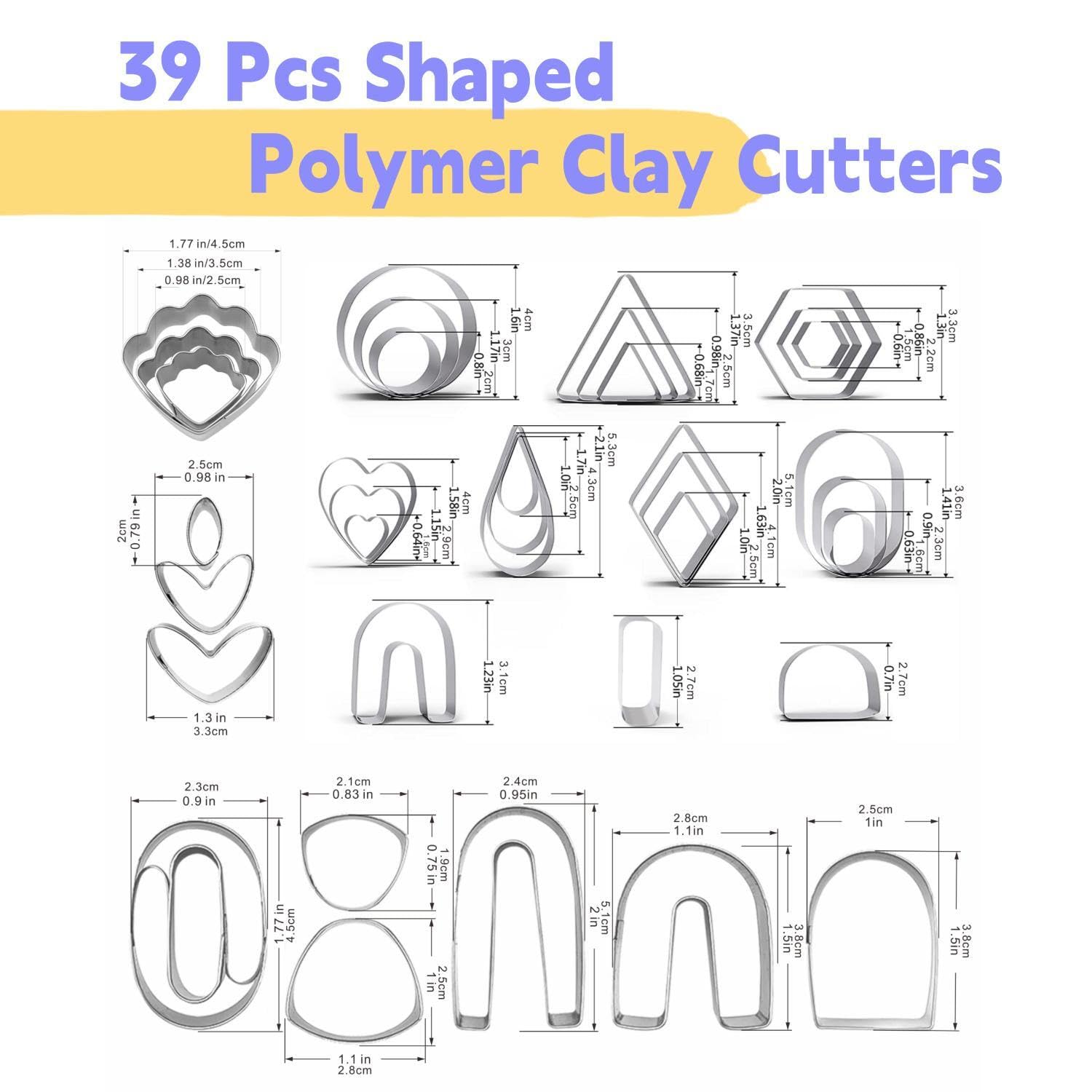 Dacmern 689pcs Polymer Clay Cutters Set - 39 Shapes Stainless Steel Clay Cutters with 8 Circle Cutters, 640pcs Earring Making Kit and 2 Polymer Clay Tools, Clay Cutters for Polymer Clay Jewelry