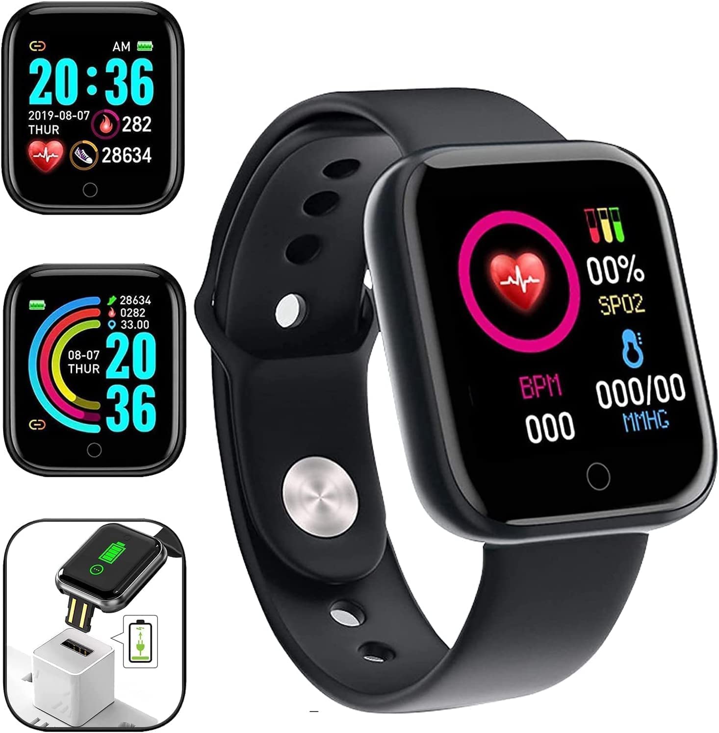 GHBC Smart Watch, 1.44" Touch Fitness Tracker,with Sport Smartwatch,Message Call Reminder Smart Watch for Women Kids Compatible with iOS Android -Black