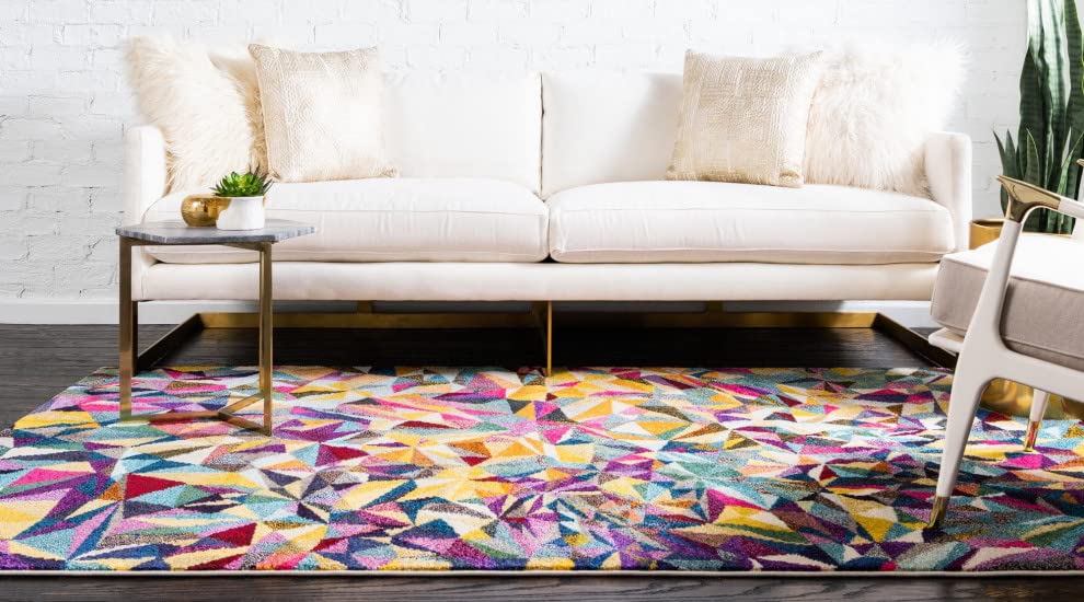 Unique Loom Estrella Collection Geometric, Triangles, Bright Colors, Abstract, Modern Area Rug, 9 ft x 12 ft, Multi/Beige