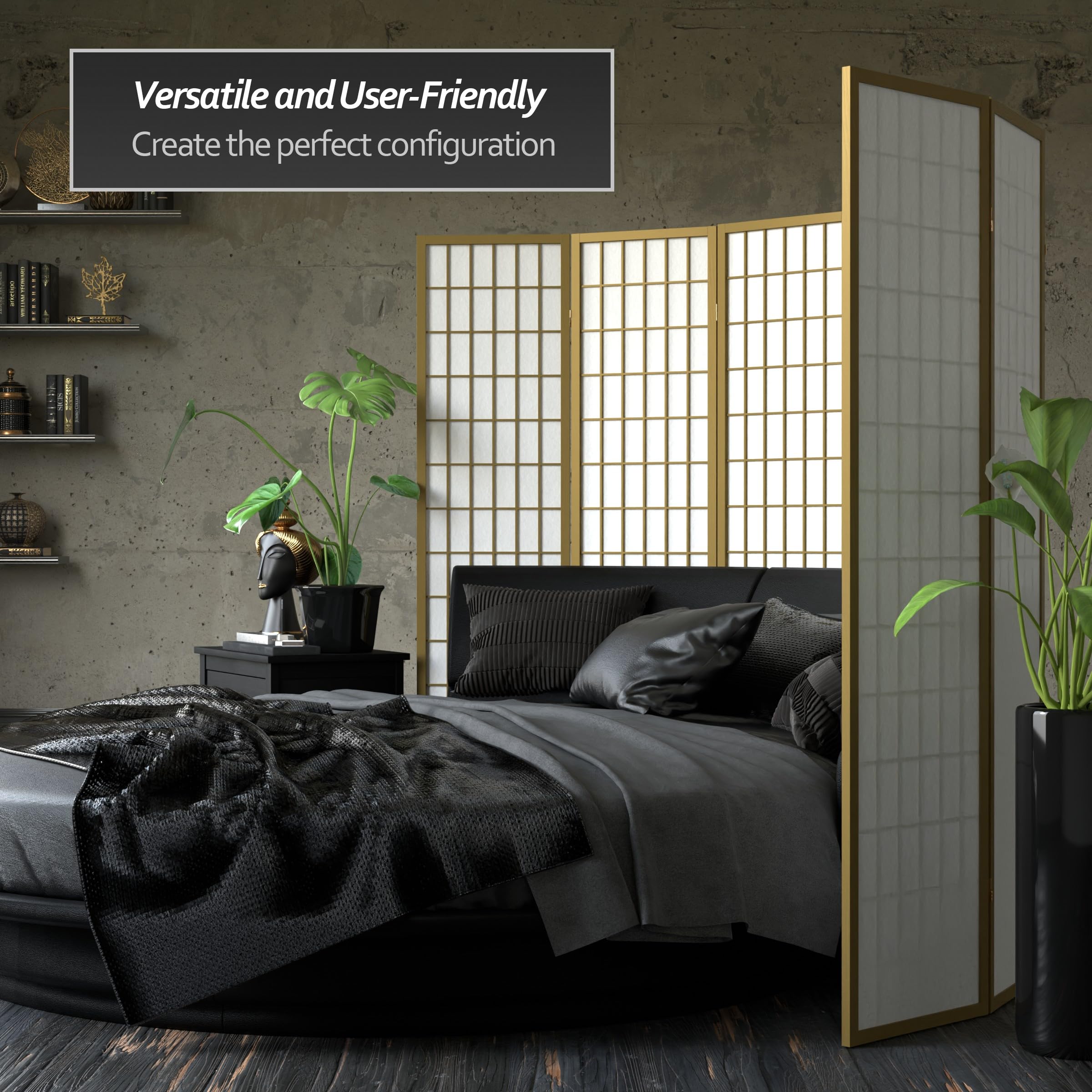 Red Lantern 6 ft. Tall Window Pane-Special Edition-Gold-6 Panels Room Divider