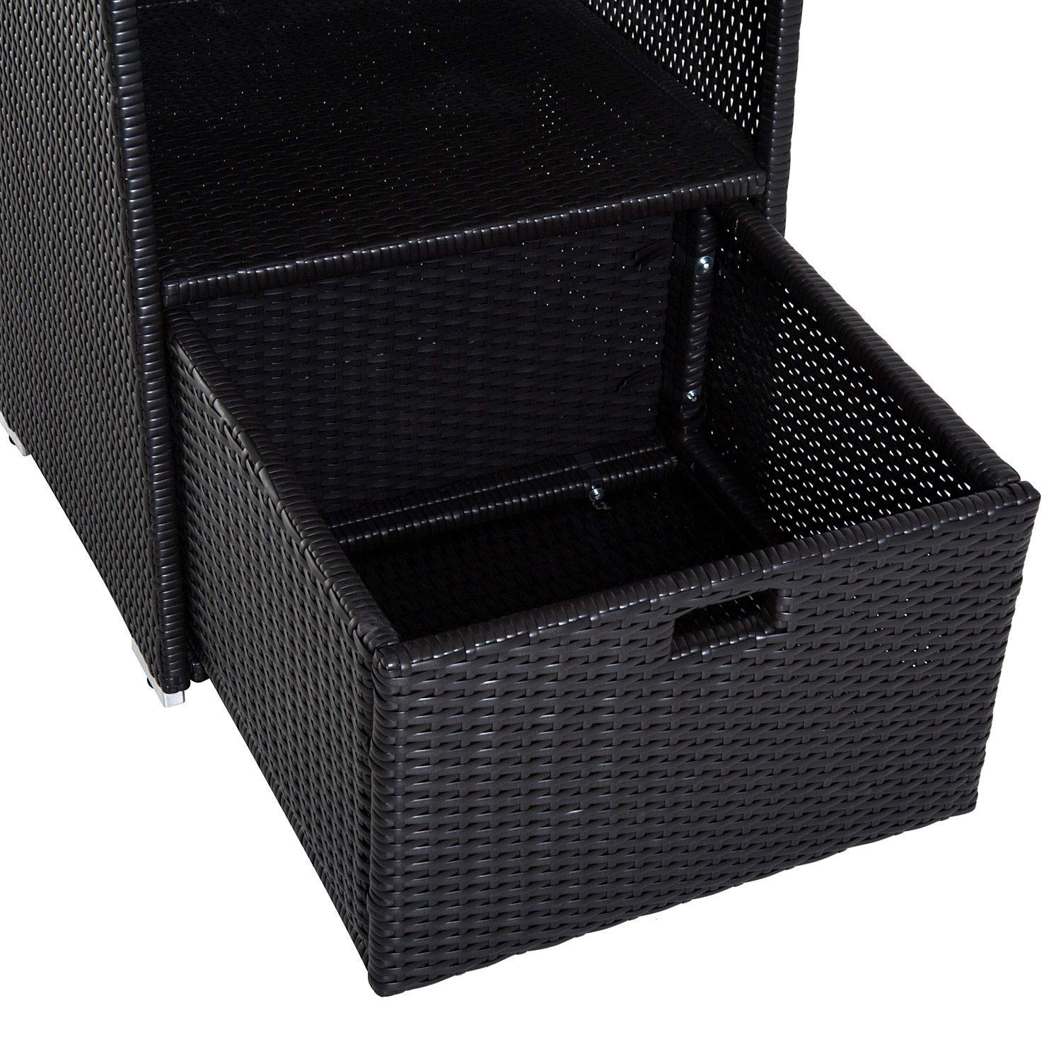 PE Rattan Wicker Outdoor Pool Towel Water Bottles Robes Valet Stand Organizer Rack Storage Cabinet 2 Upper Storage Shelves 1 Bottom Drawer for Storing Creams Lotions and Sunscreen