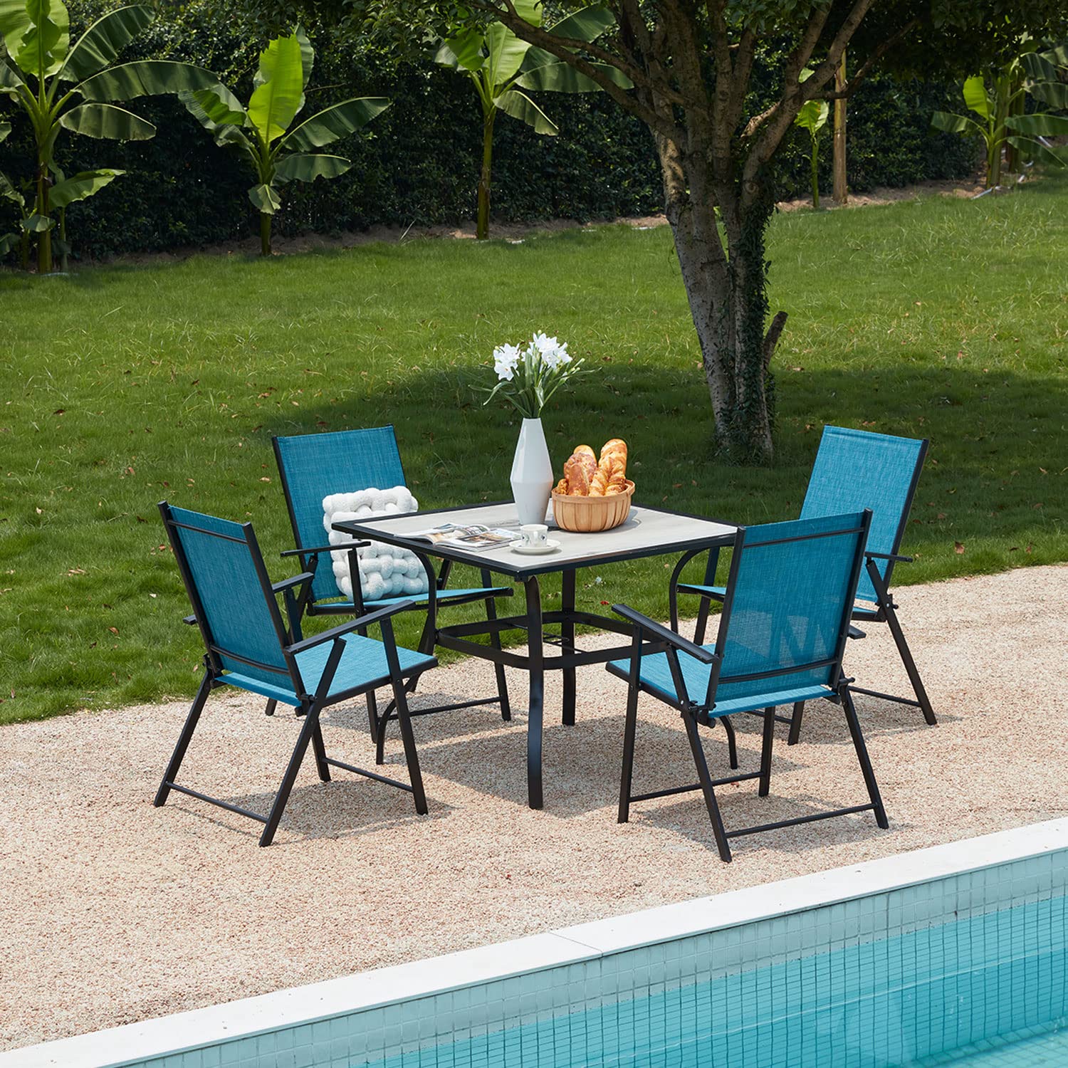 VICLLAX Outdoor Folding Patio Chairs with Arms, Portable Patio Dining Chairs Sling Back Chairs for Garden, Set of 2