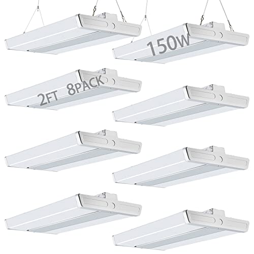 Lightdot 8 Pack LED High Bay Shop Light, 2FT (Large Area Illumination) 150W 21500LM [Eqv.600W MH/HPS] 5000K Daylight Linear Hanging Light for Warehouse, Energy Saving Upto 5600KW*8/5Yrs(5Hrs/Day)