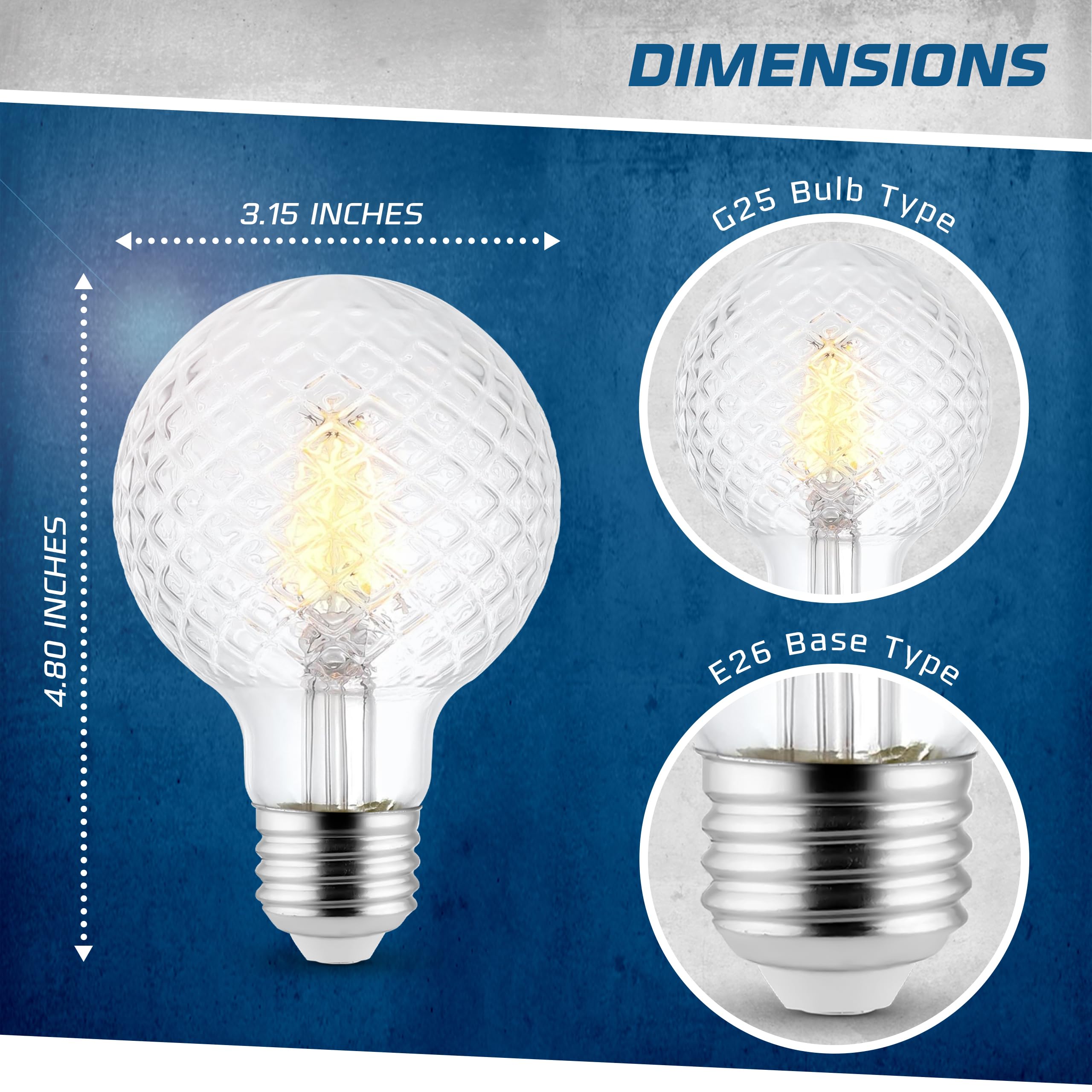 OHBULBS G25 Clear LED Light Bulb with E26 Medium Base Bulb | 5.5 Watt Dimmable Cut Glass Filament 3000K White Light β Ideal for Chandeliers, Vanity Fixtures, Bath Bars, Pendant Lights