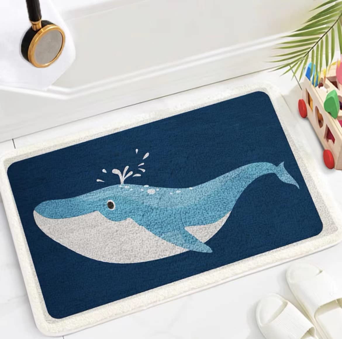Funny and Cute Blue Whale Bathroom Rug,Fluffy Bath Mat,Rectangular Soft Microfiber Blanket Surface,Non-Slip,Machine Washable,Bedroom,Living Room, Bathroom Decor 18x30inch