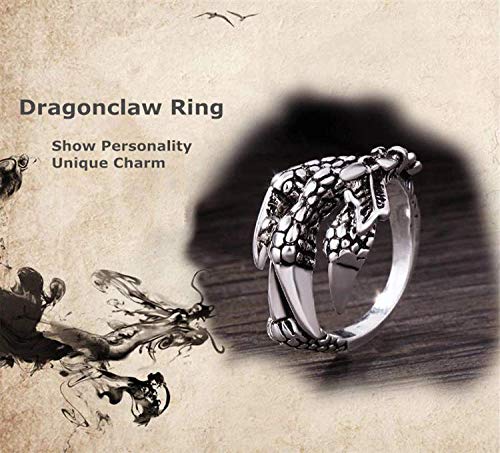 Dragon Claw Ring Silver Ouroboros Snake Serpent Cobra Game of Thrones GOT Medieval Steampunk Stainless Steel Leviathan Poseidon Coiled Dragon Sea Beach Mayan (Dragon Claw) (10)