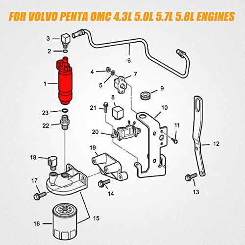 Electric Fuel Pump Compatible with Volvo Penta OMC 4.3L 5.0L 5.7L 5.8L Engines Replaces 3858261 805656A2 986865 3850809