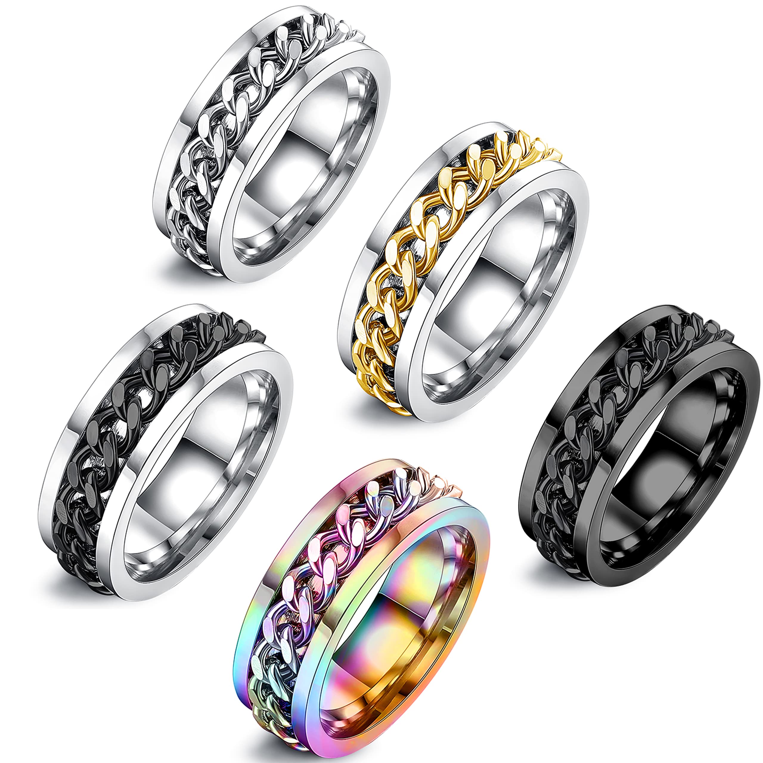 FASACCO Spinner Ring Stainless Steel Rings Fidget Ring Spinning Ring Anxiety Ring for Men Women Size 11