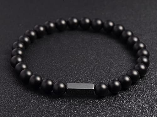 YJJelt Black Onyx Bead Bracelet 6mm Black Beaded Stone Bracelet for Men Women