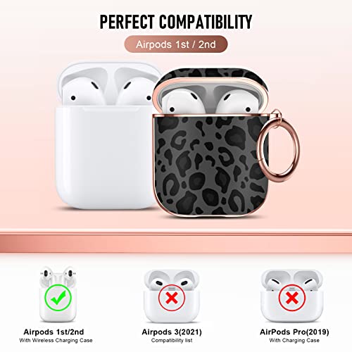 Maxjoy Airpods 1st & 2nd Generation Case,Protective Shockproof Cover with Keychain Compatible ,Cute AirPods Case Cover, Apple airpods case,for Girls and Women and Men(Leopard Print on Black)